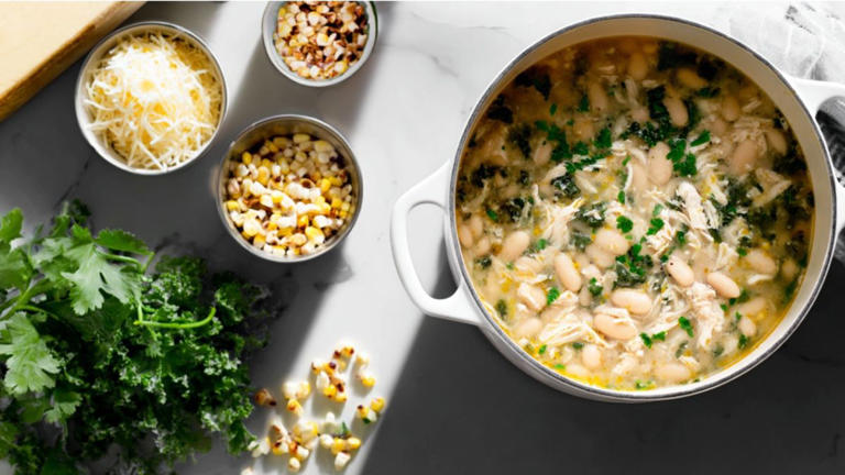Our charred white corn and chicken chili is about to change your chili game