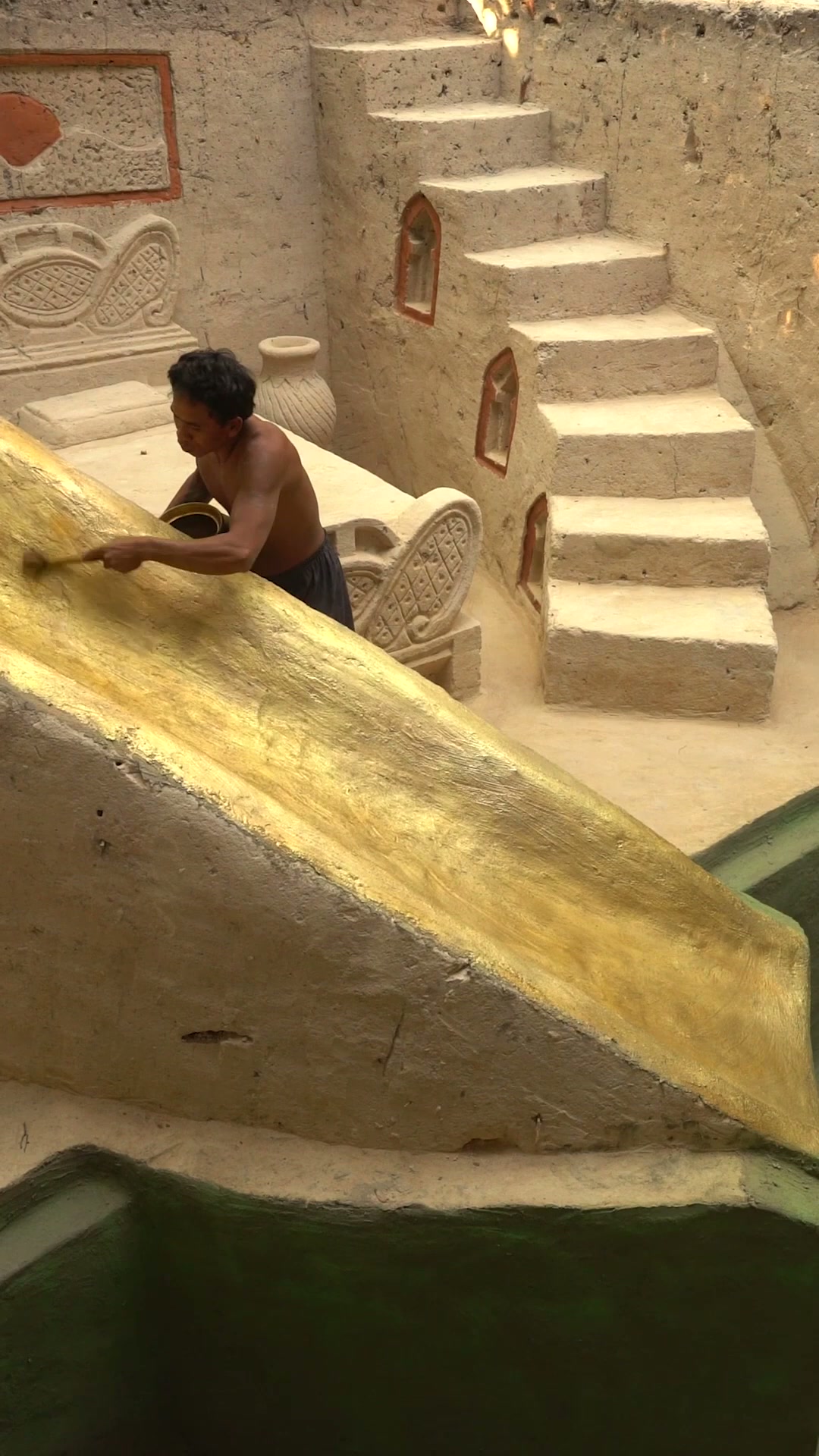 Building Underground Water Slide Room, paint slide