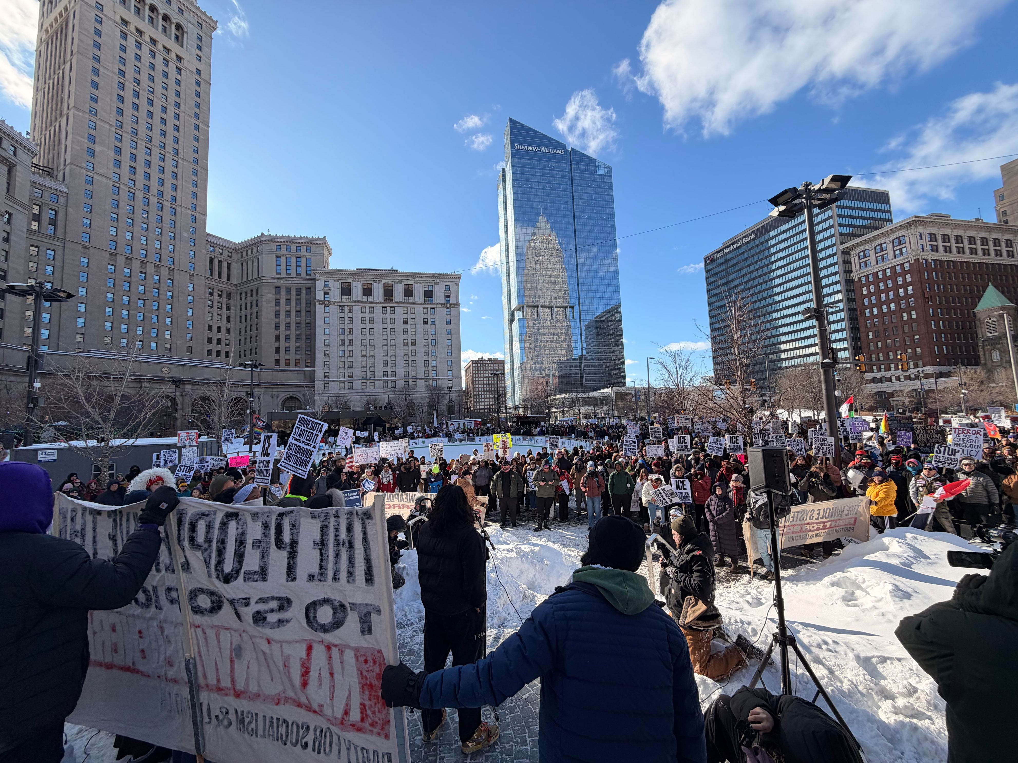 Hundreds of people fill downtown Cleveland for anti-ICE march