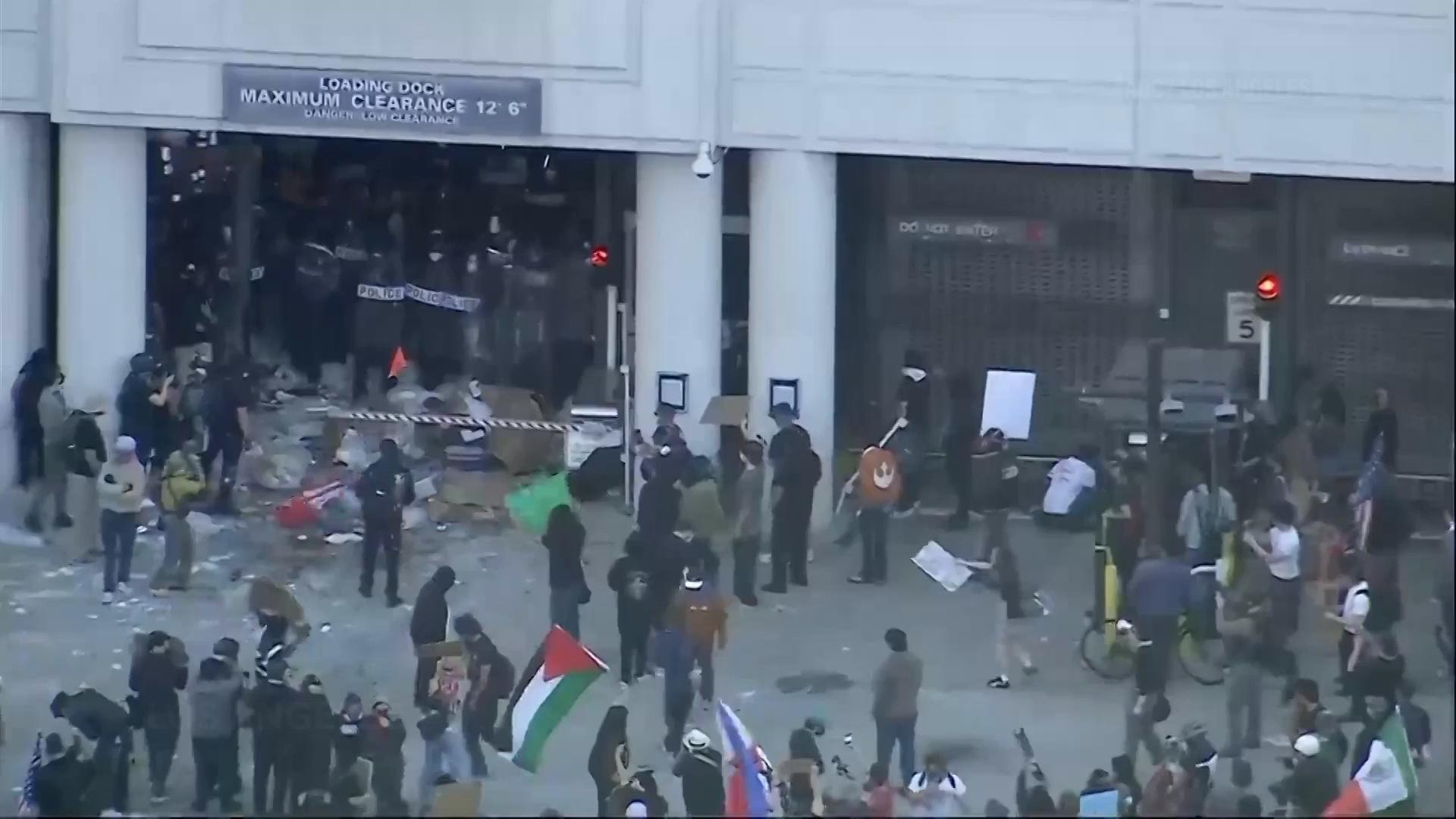 Aerials show protest in Los Angeles against Trump's immigration policies