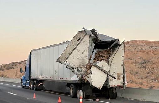Semi-truck spills potatoes onto roadway after I-15 crash near Mesquite