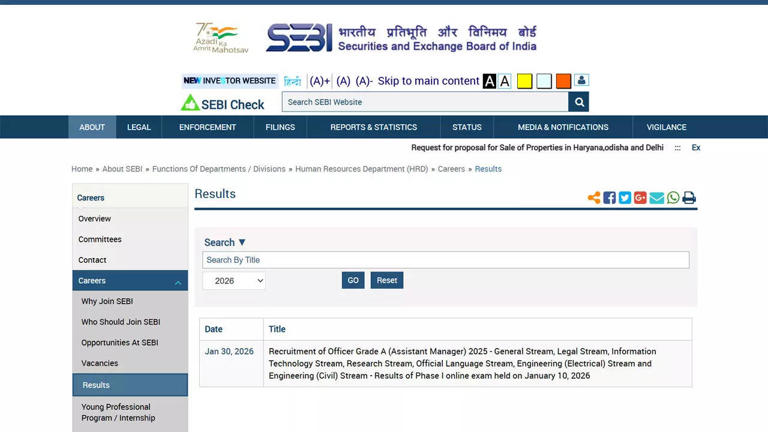 SEBI Grade A prelims result 2026 declared; merit list PDF available on ...