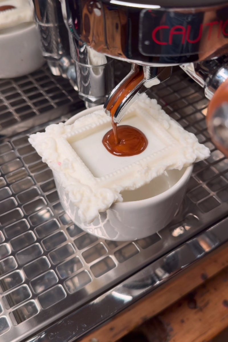 Espresso Pour Into White Chocolate Frame