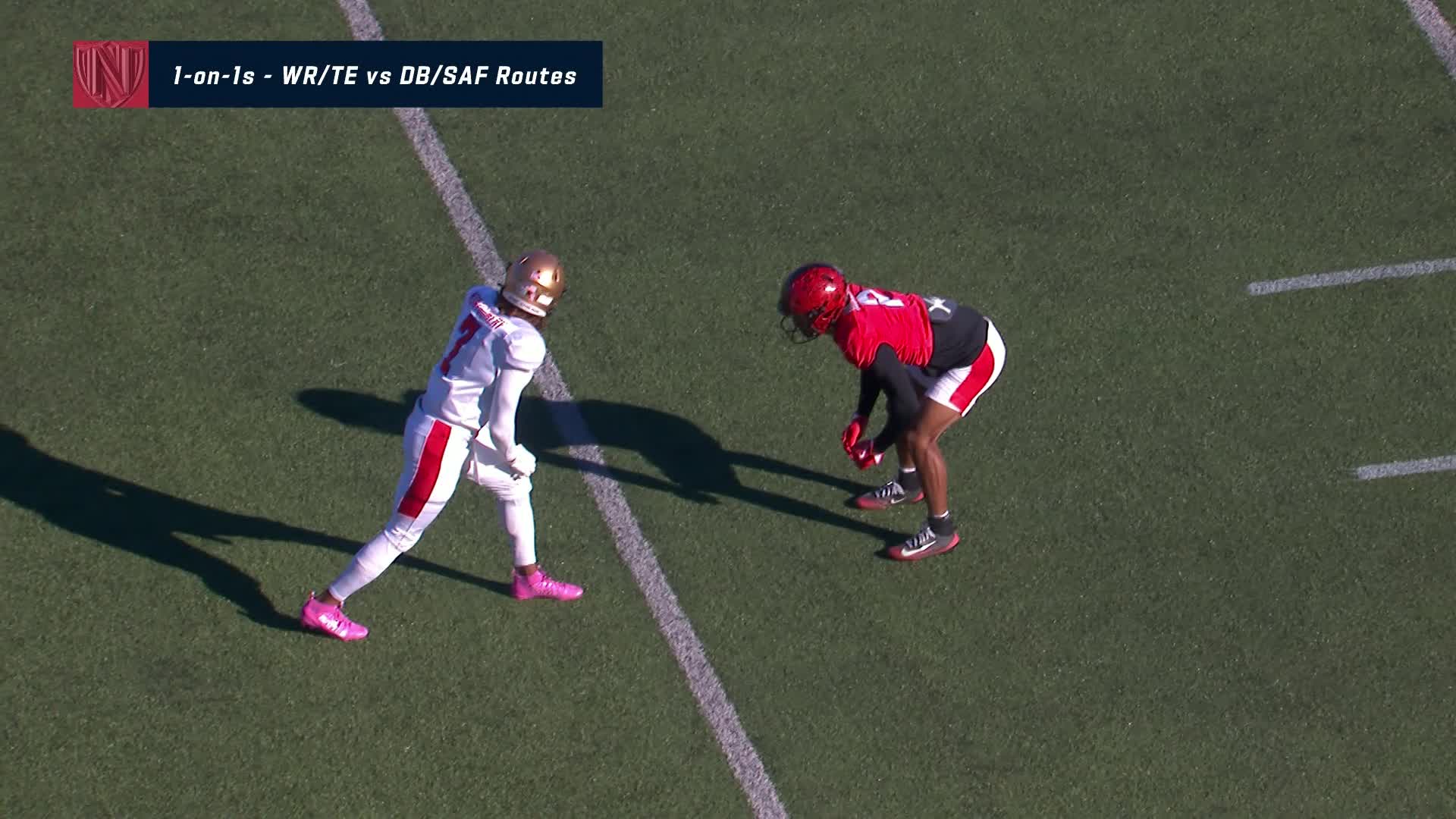 Tyren Montgomery mosses a DB in the end zone for TD in 1-on-1 drill at ...