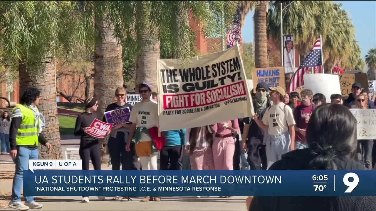 Hundreds show for protest at University of Arizona, march to downtown