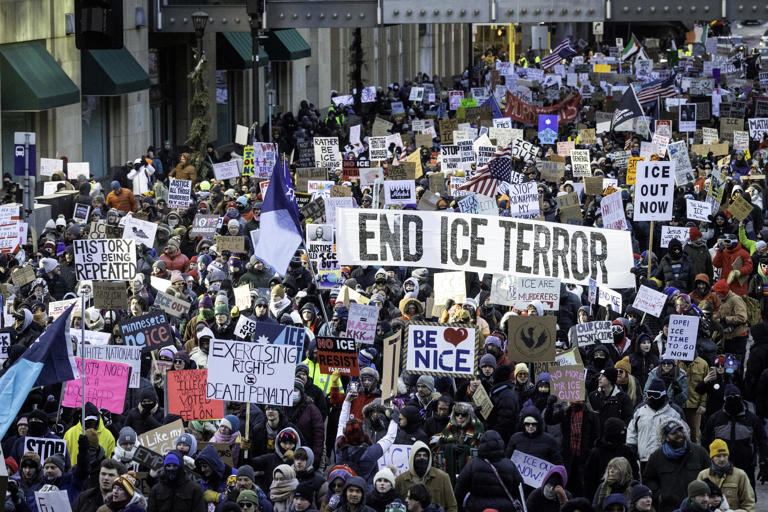 Thousands demonstrate in Minnesota and across US to protest ICE