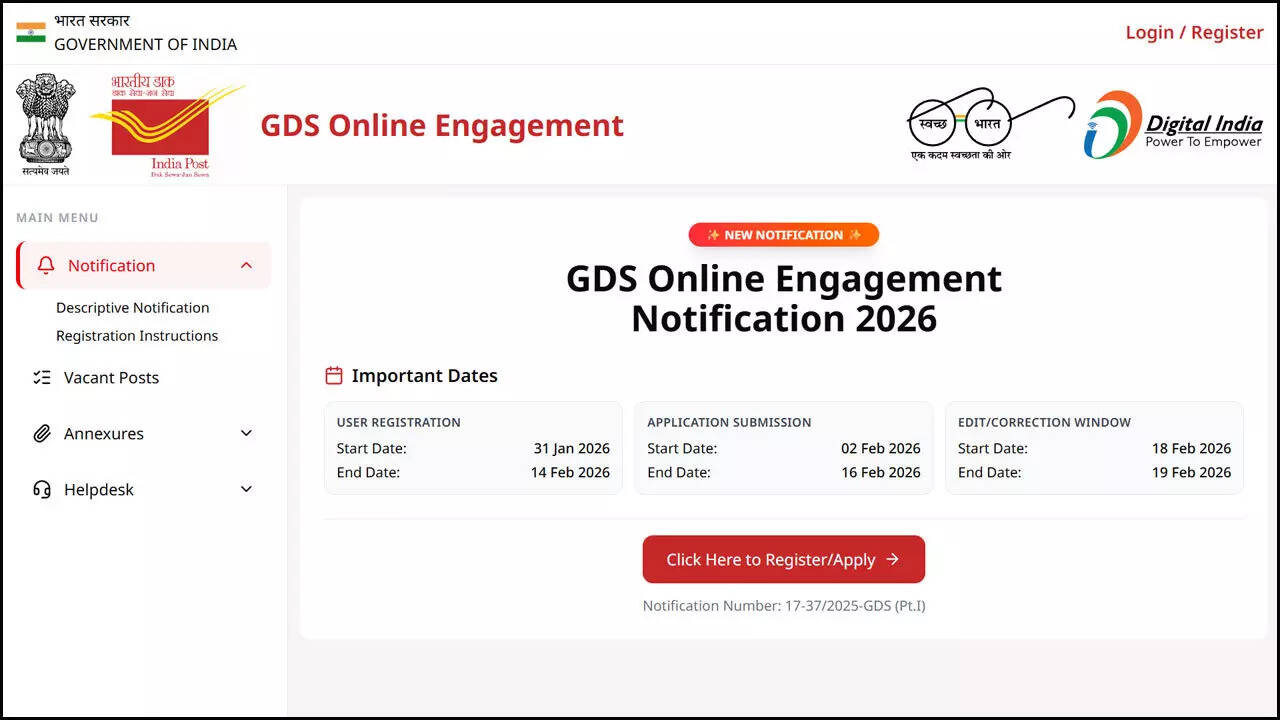 India Post GDS recruitment 2026 registration begins today for 28,740 ...