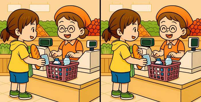 Spot the 3 differences in girl shopping grocery, beat the 23-second ...