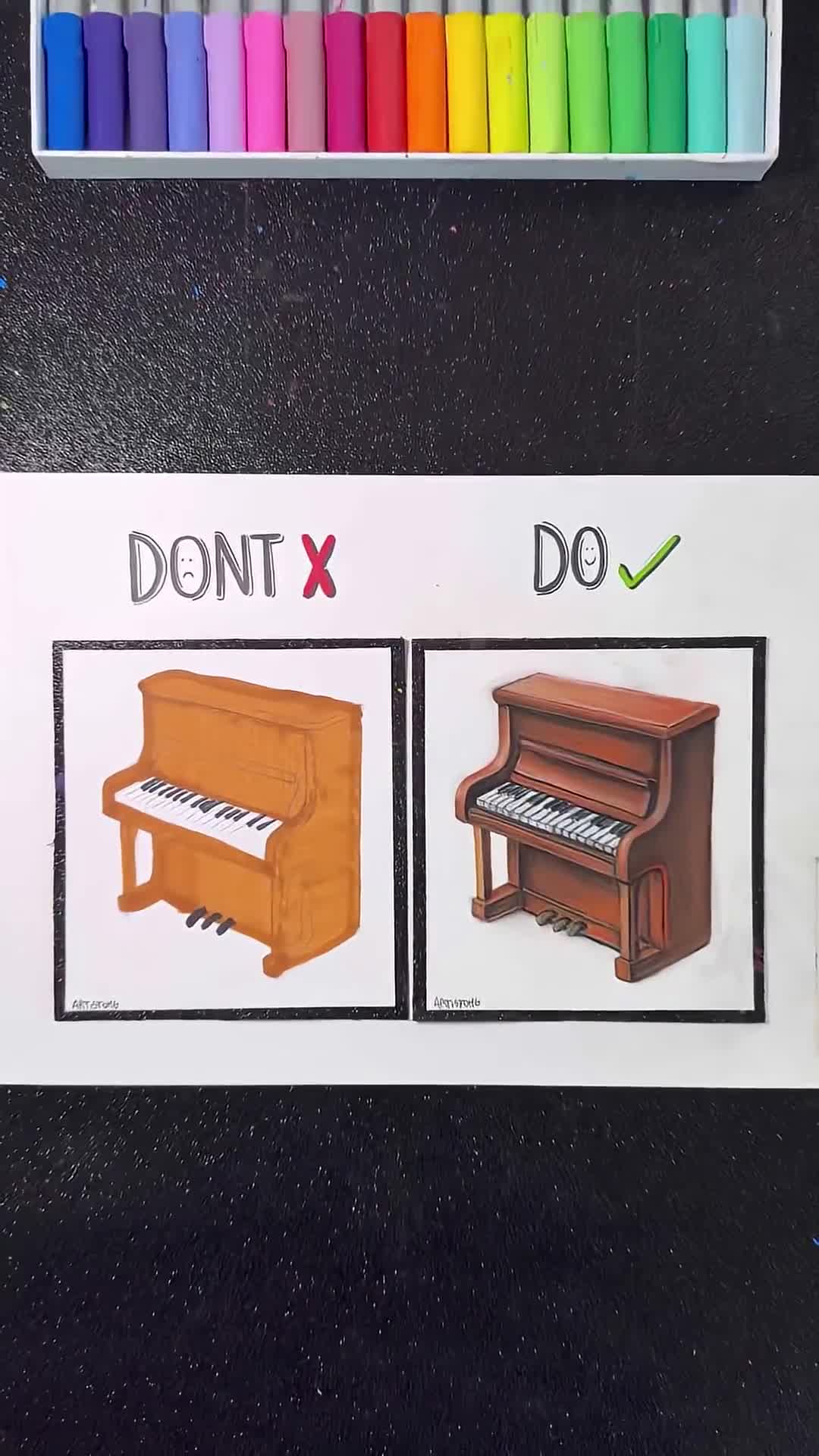 Examining the realism of a piano drawing