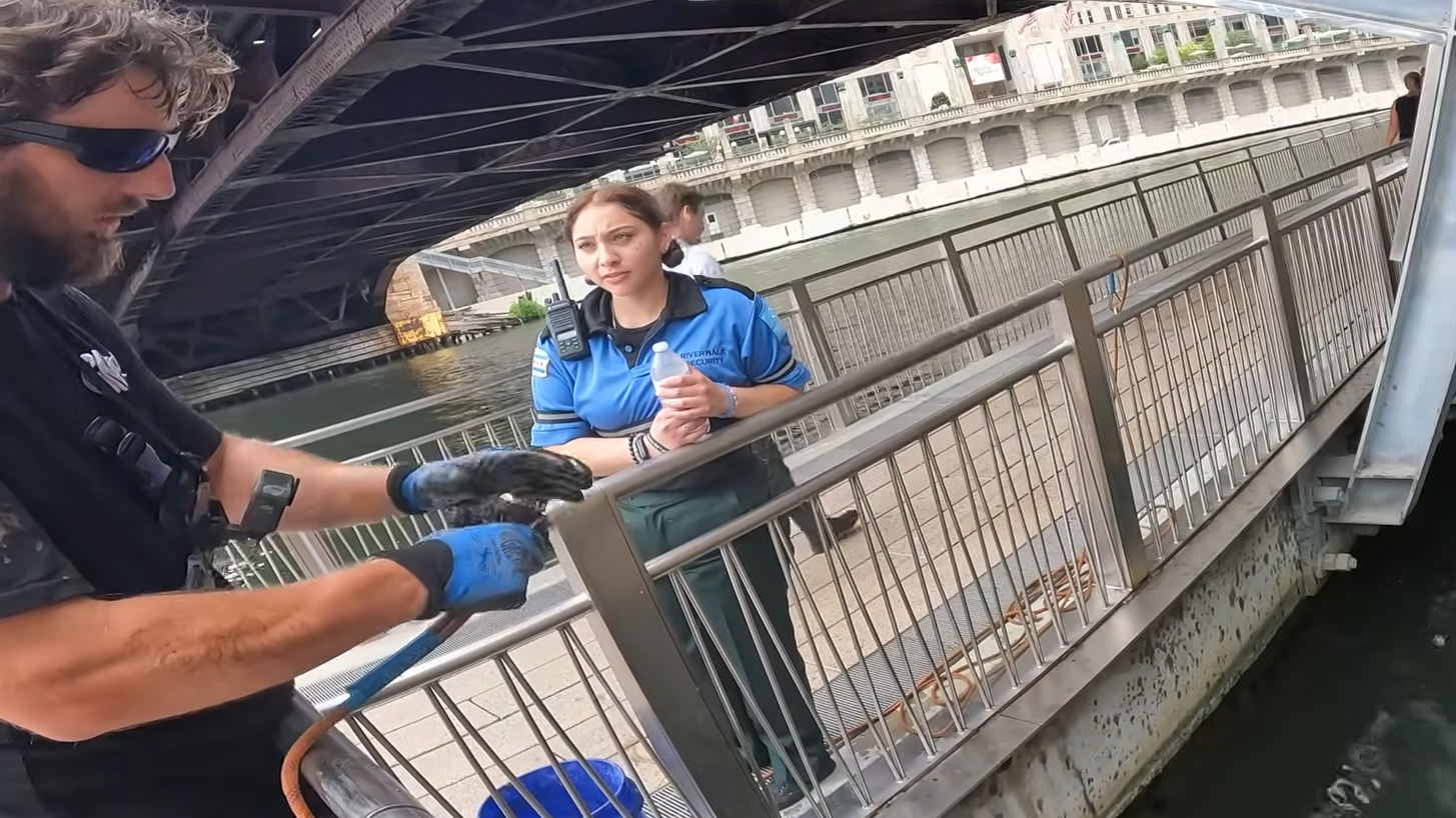 “You guys dumping?” - Female security guard walks up at the worst time