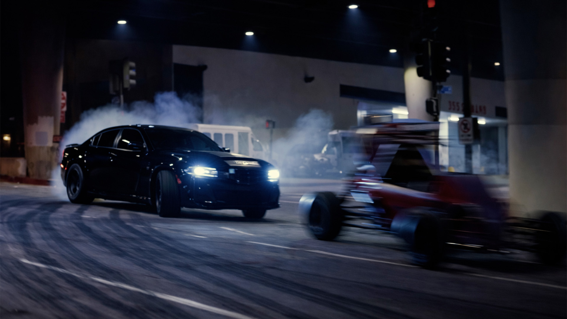 Shooting car stunts in LA at night
