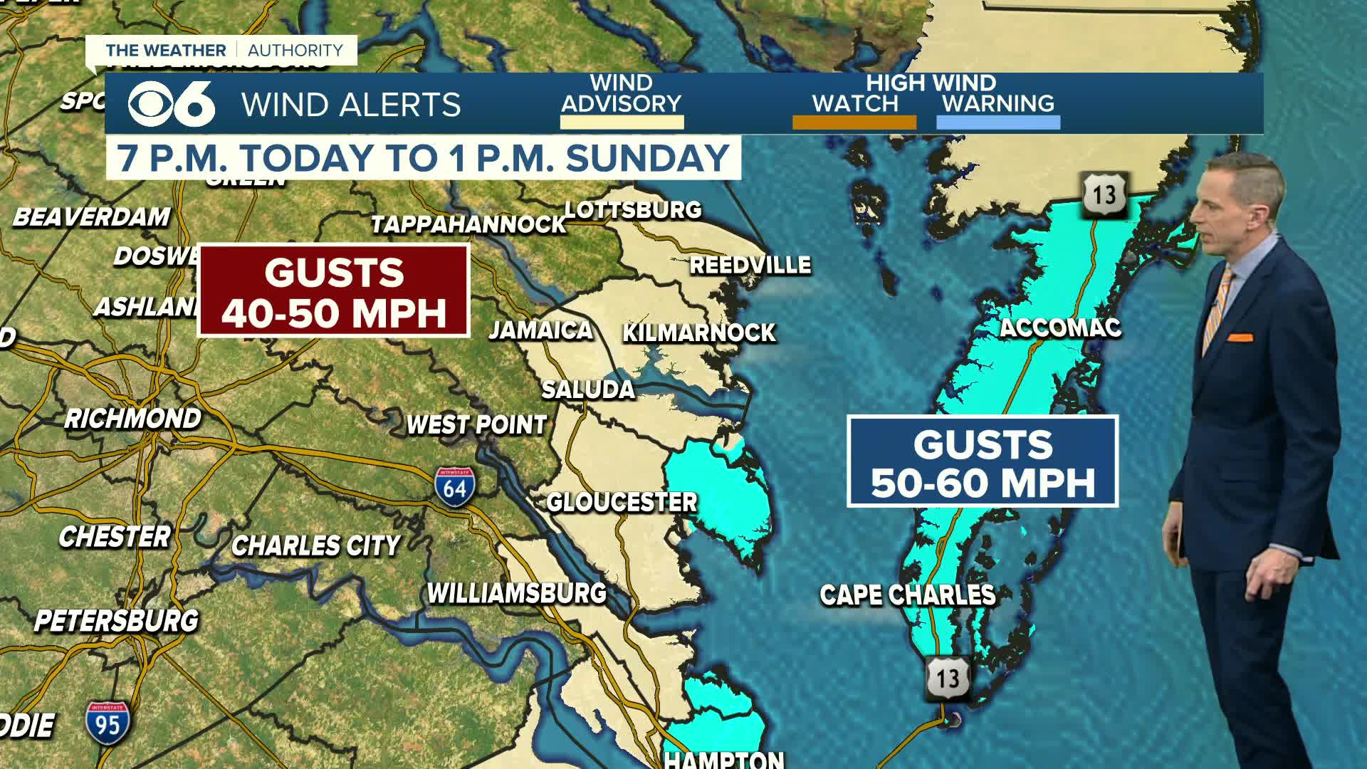 Wind advisory: Gusts at the coast could top 40-60 mph