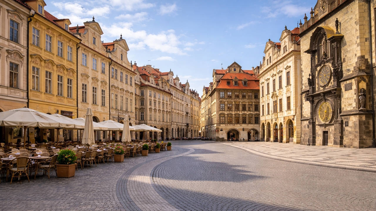 Morning light over Prague’s historic center