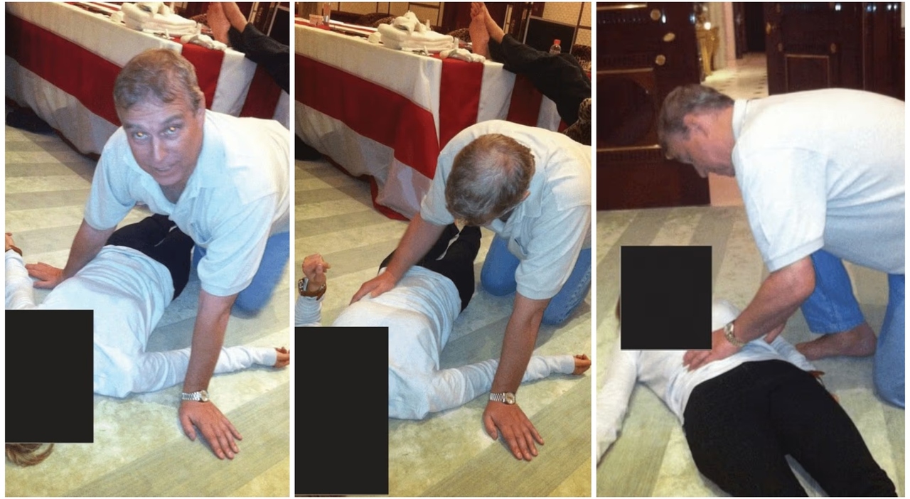 Epstein files, le disturbanti foto dell'ex principe Andrea accovacciato ...