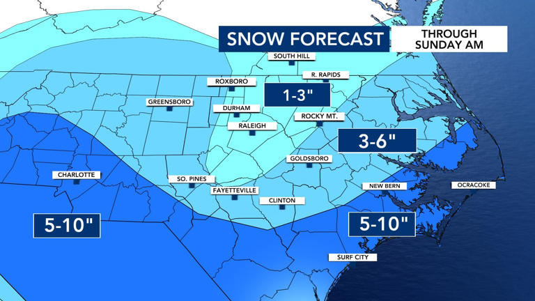 Most of North Carolina sees measurable snow Saturday; strong gusts and ...