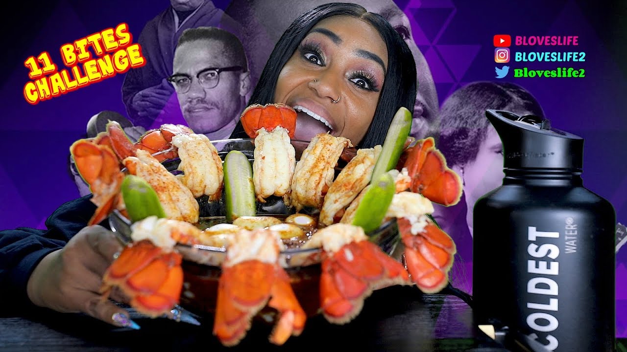 11 bites, 11 lobster tails challenge by Tae and Lou messy eating