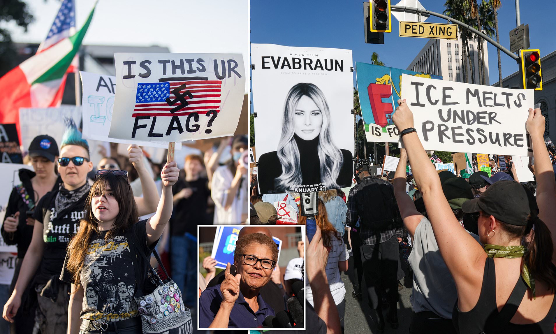 LA descends into a war zone as furious protesters wearing gas masks ...