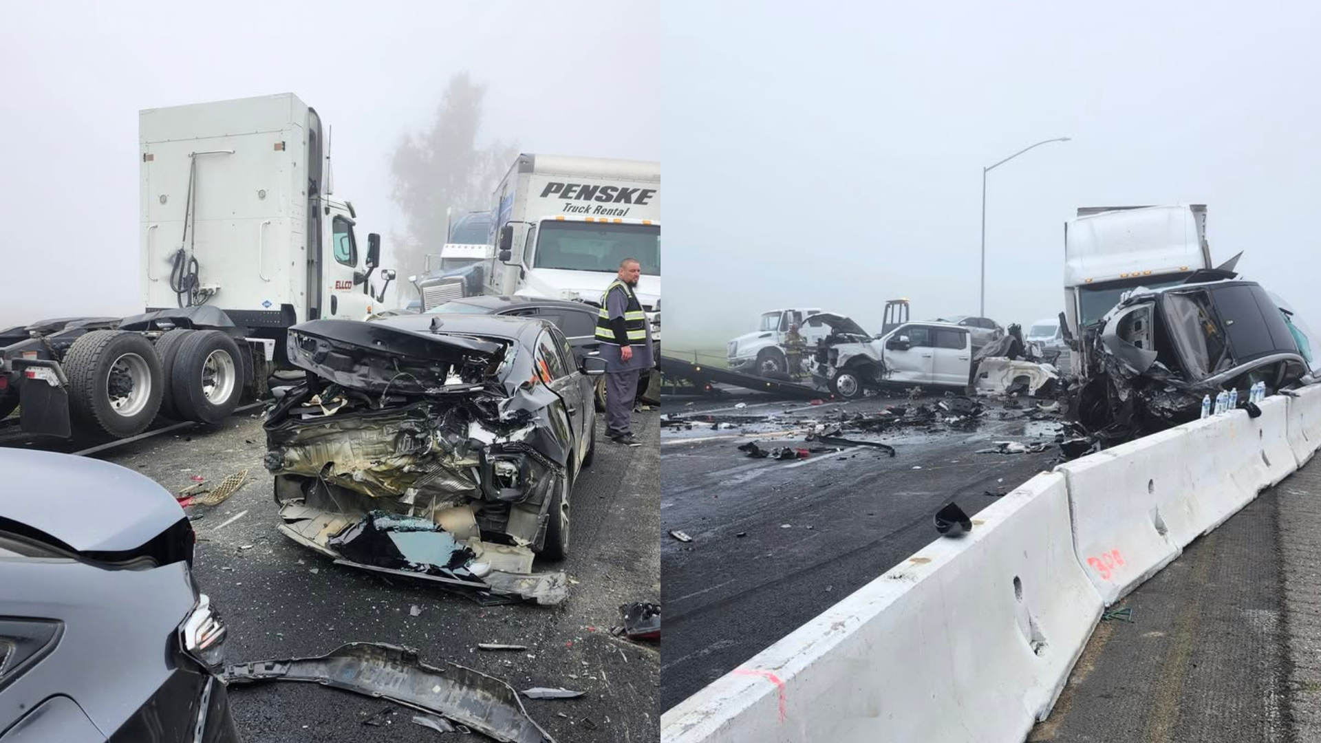 Photos: Dense fog reported during massive pileup involving 150 vehicles ...