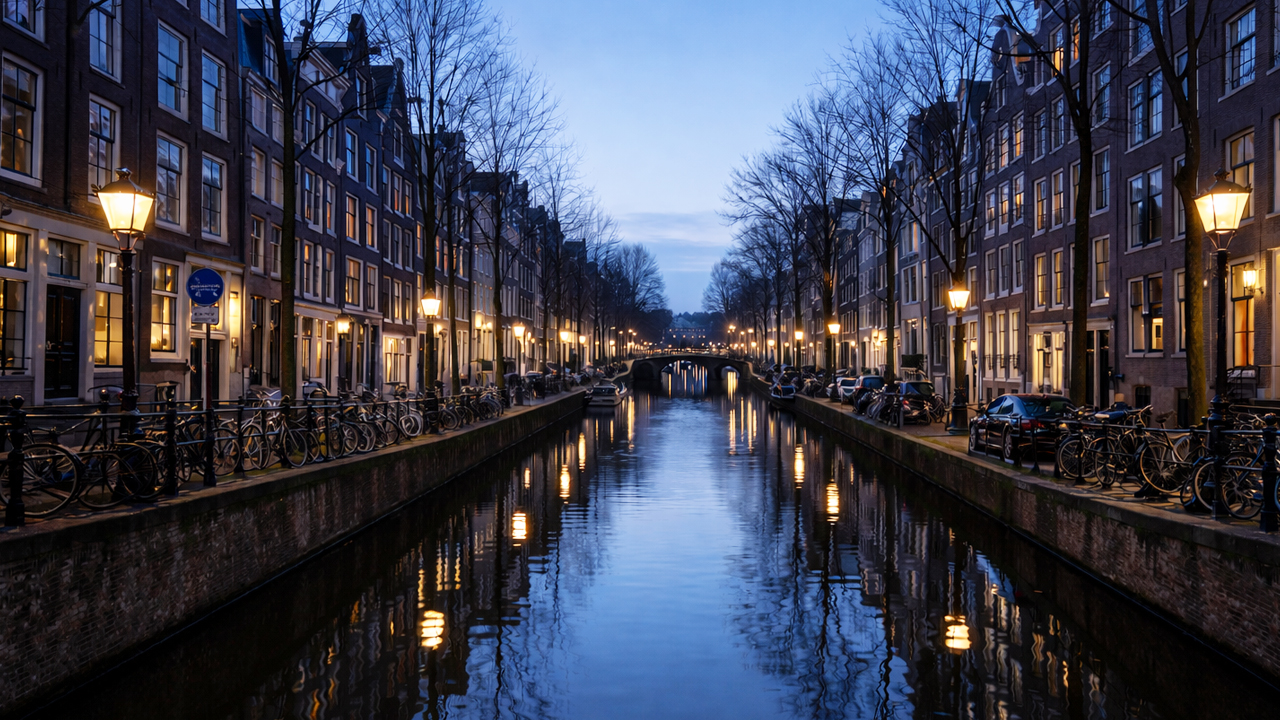 Paseo nocturno tranquilo por el centro de la ciudad