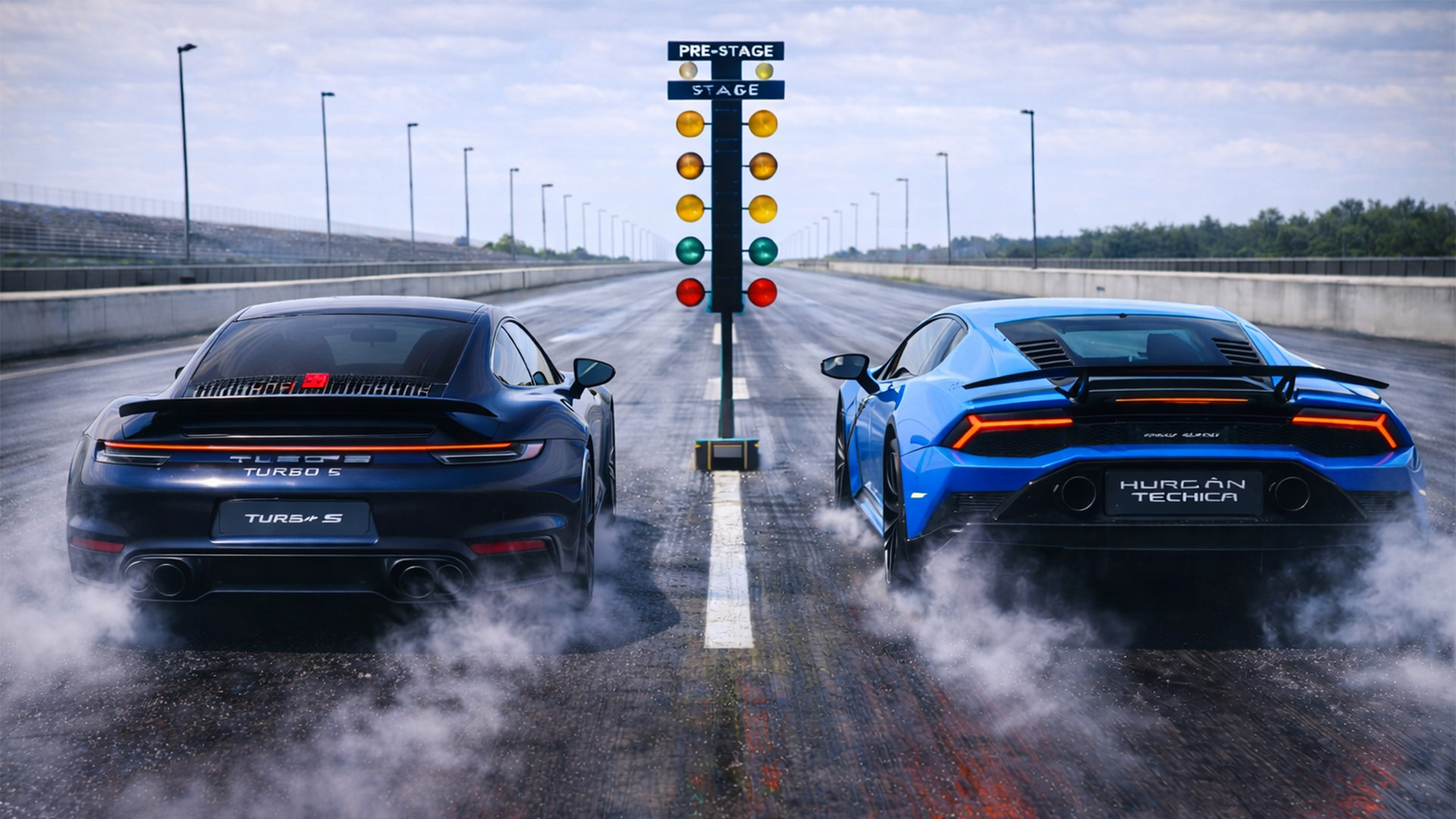 Lamborghini Huracan Tecnica vs Porsche 911 Turbo S drag race
