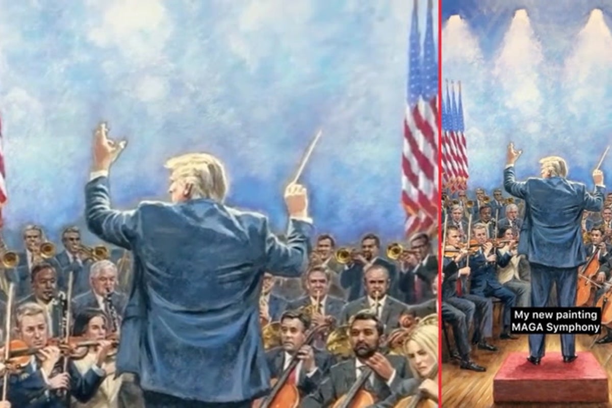 Trump shares bizarre new painting with himself as MAGA conductor