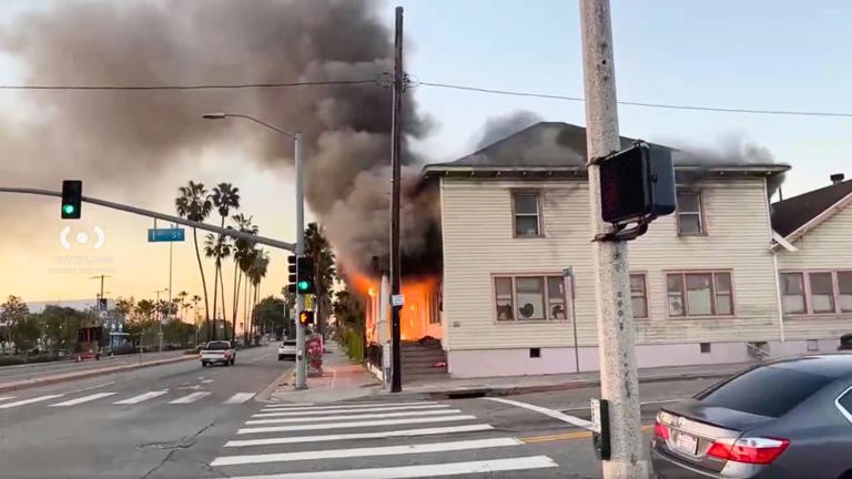 Nearly 100 firefighters battle blaze at boarded-up San Pedro church