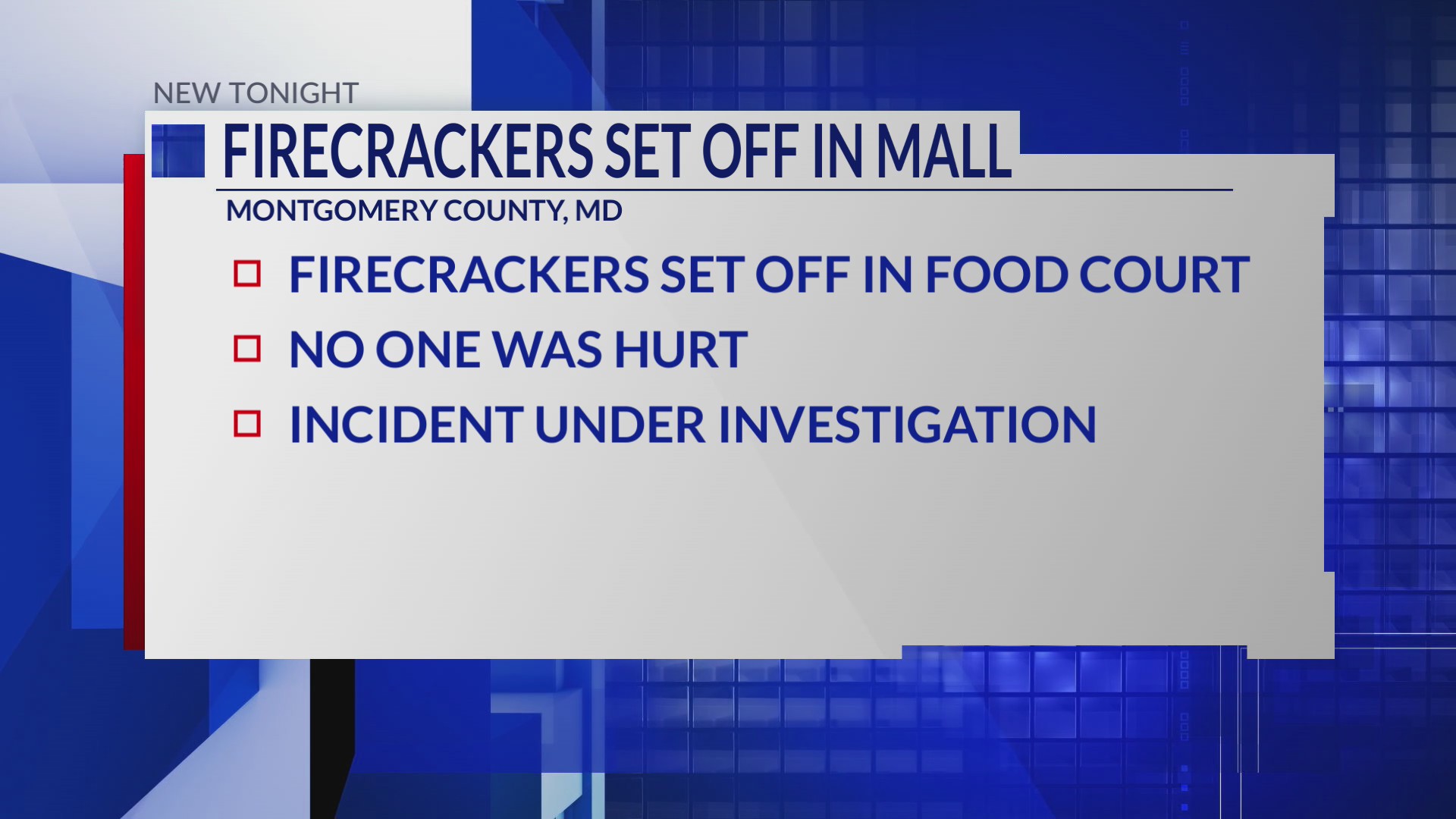 No one hurt after firecrackers set off inside Montgomery Mall
