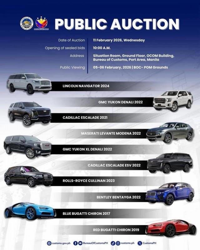 BOC to auction 10 Discaya luxury vehicles on Feb. 11