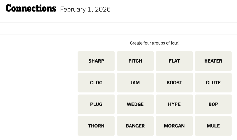 NYT 'Connections' hints, clues and answers today, Sunday, February 1, 2026