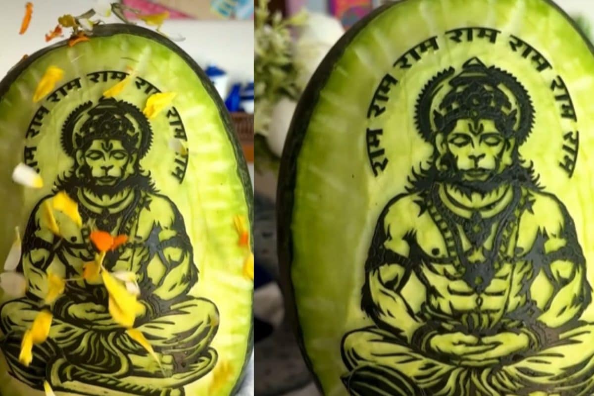 Mumbai artist carves Lord Hanuman’s portrait on watermelon with ‘Ram ...