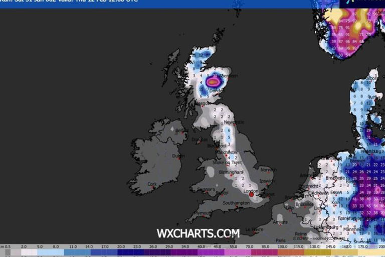 UK snow maps turn icy blue as -9C freeze forecast in February