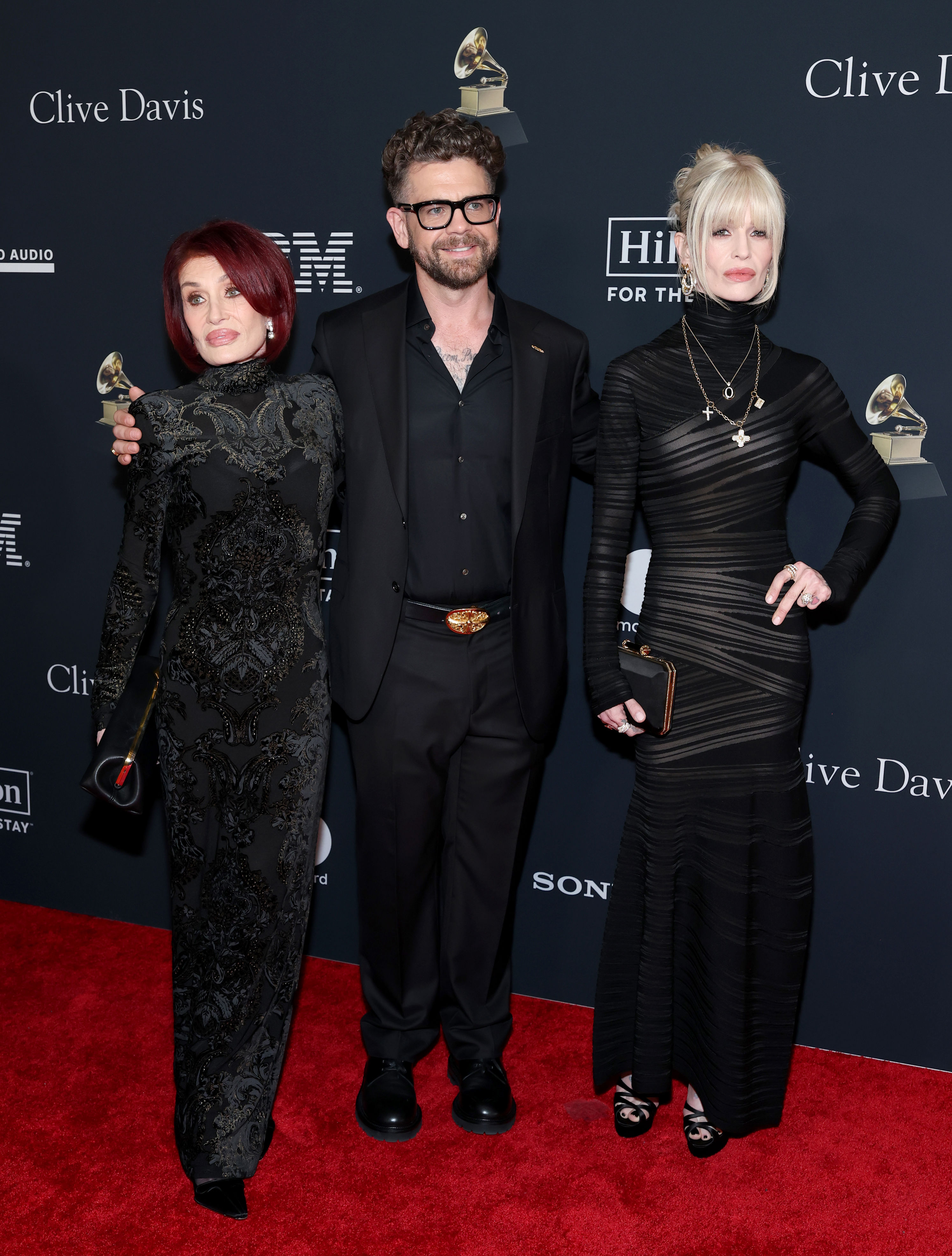 Sharon Osbourne supported by kids Jack and Kelly at pre-Grammys 2026 ...