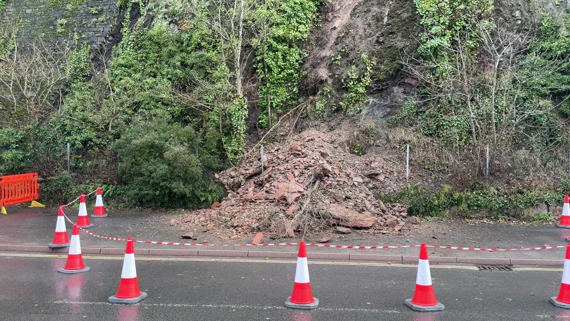 Major road closed after landslip in Exeter