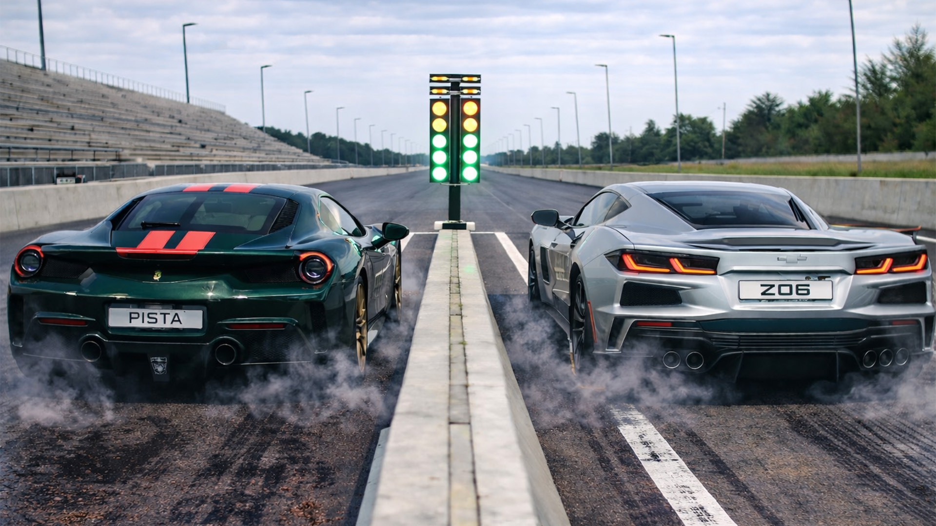 Chevrolet Corvette C8 Z06 vs 850 HP Ferrari Pista drag race