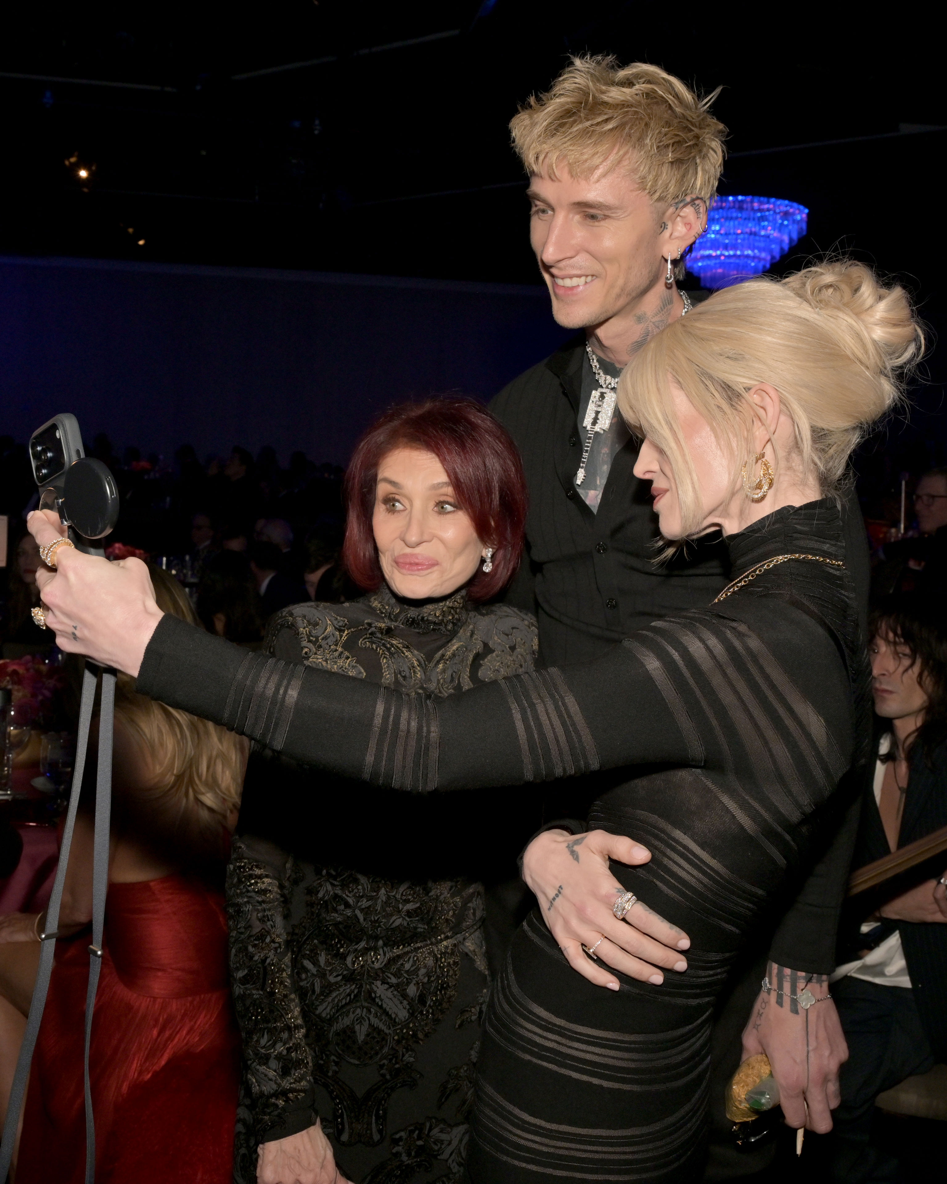 Sharon Osbourne supported by kids Jack and Kelly at pre-Grammys 2026 ...
