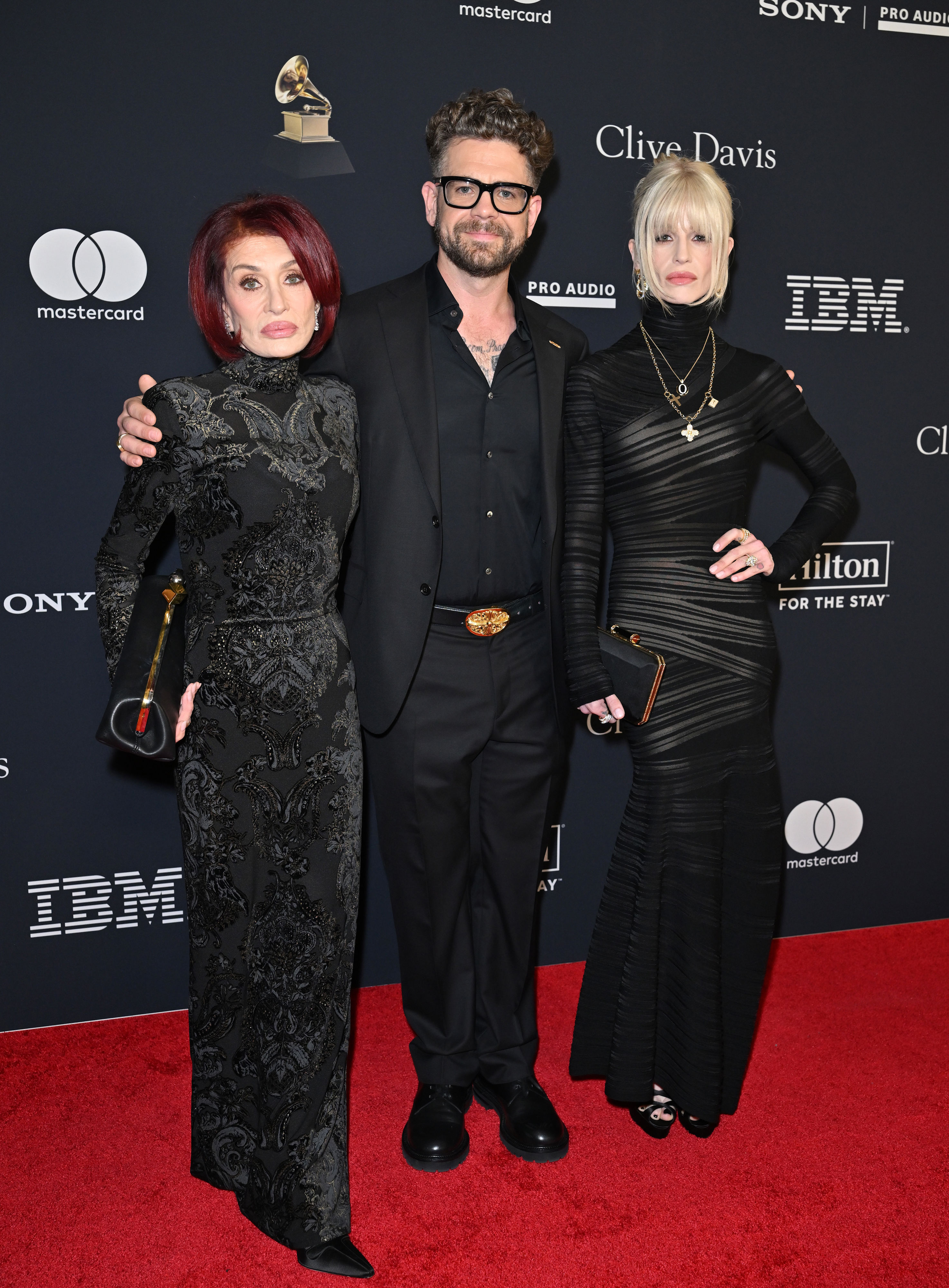 Sharon Osbourne supported by kids Jack and Kelly at pre-Grammys 2026 ...