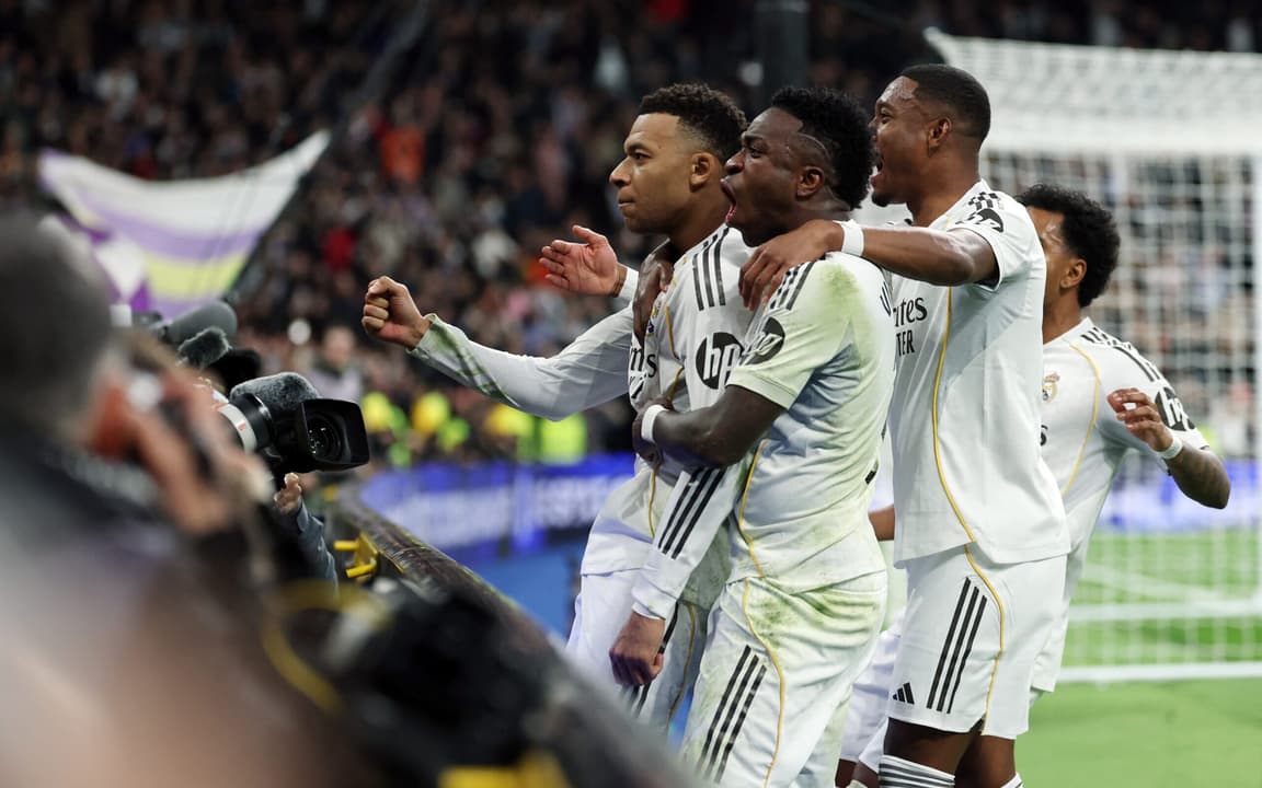 Vini Jr marca, Real Madrid sofre, mas vence com gol de Mbappé na reta final