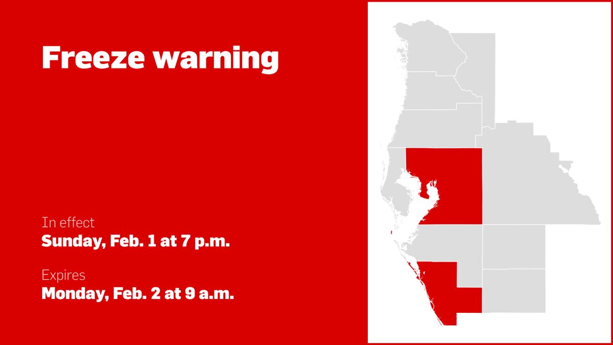 Freeze warning for Central West Florida for Sunday and Monday – wind ...