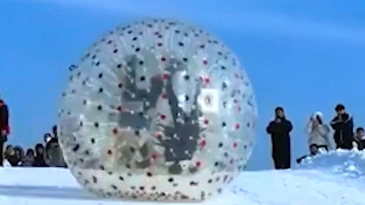 Dizzying: Tourists roll down slope in giant ball