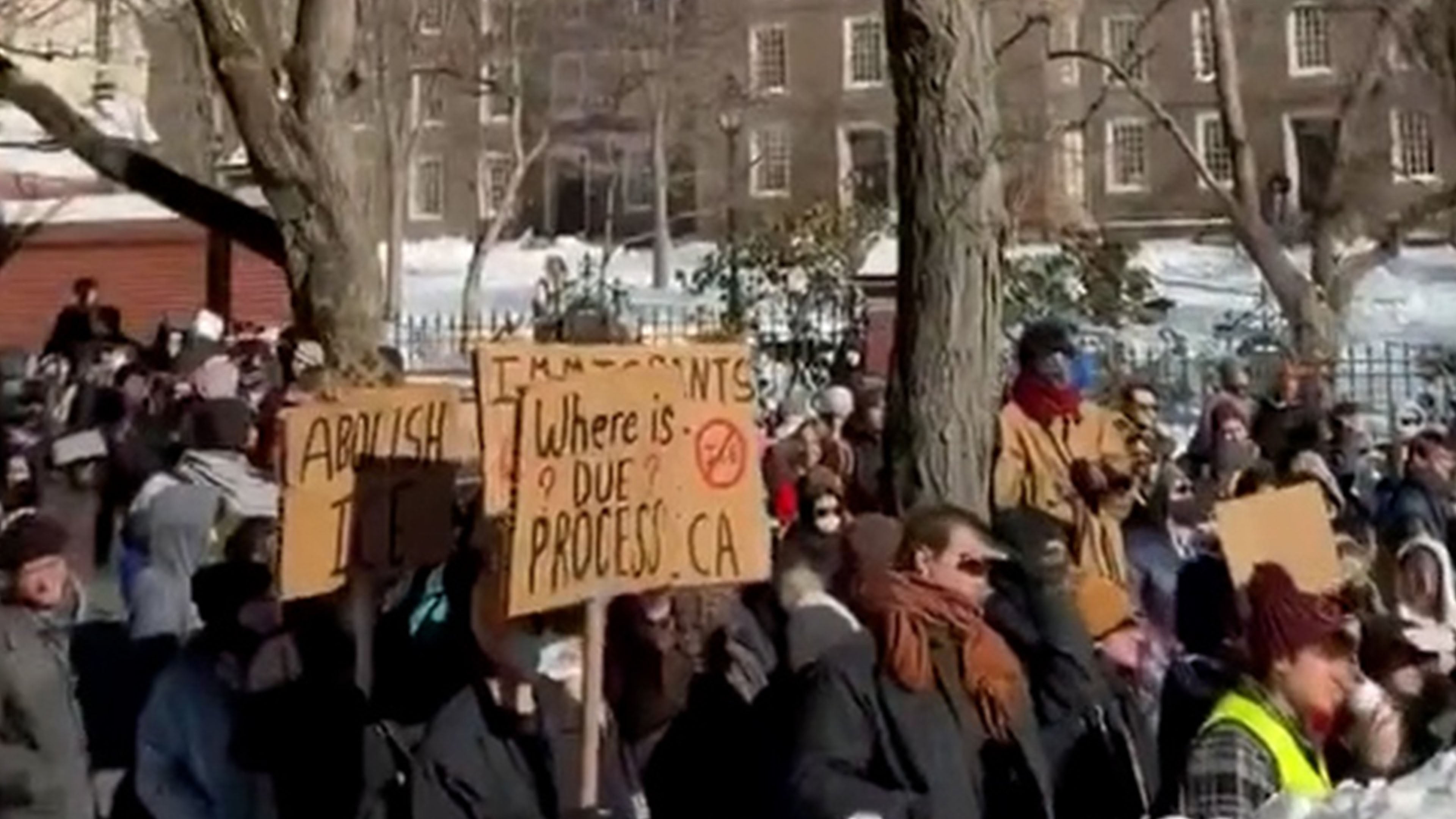Students at Brown University go on strike to protest ICE