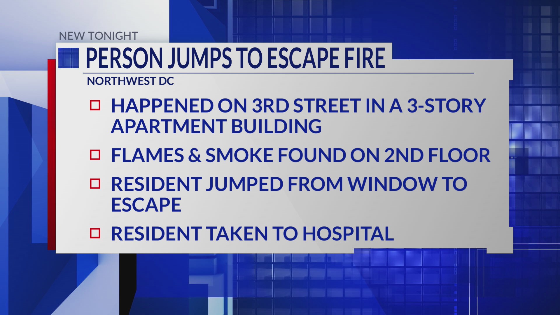 Person jumps from second-story window to escape apartment fire in DC