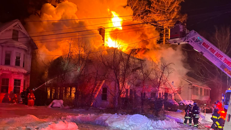 Ware firefighters battle three-alarm blaze on Pleasant Street