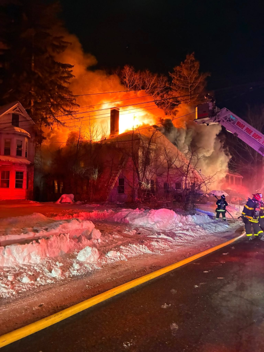 Ware firefighters battle three-alarm blaze on Pleasant Street