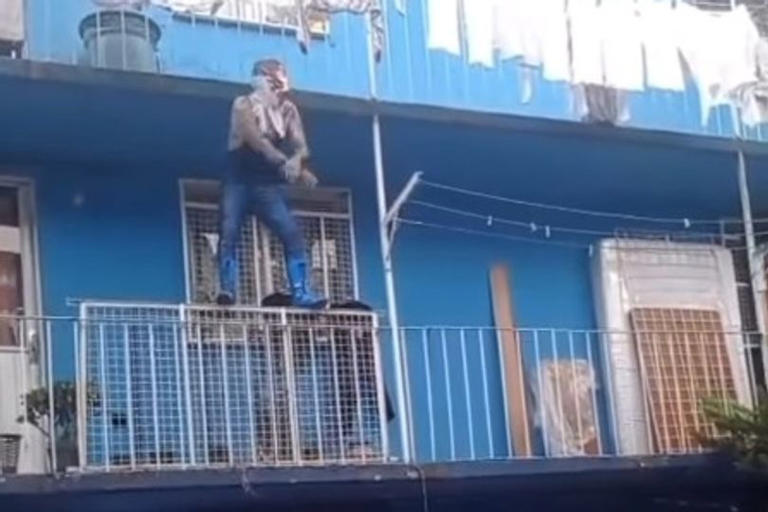Wrestler cheats death after he falls from balcony and narrowly misses a dog