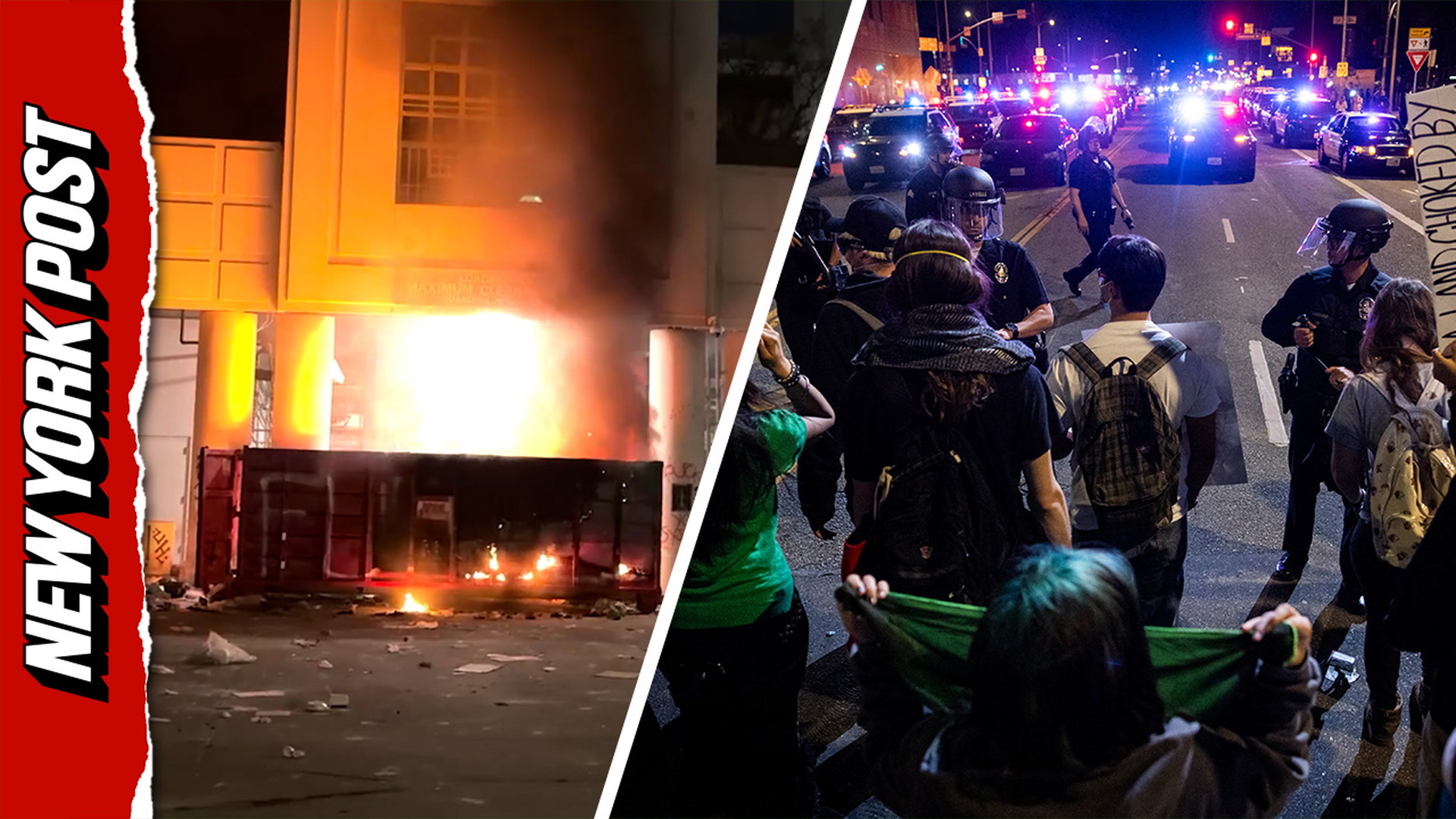 Anti-ICE protesters torch dumpster outside LA federal building