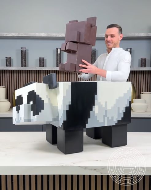 Chocolate Minecraft panda and cake!