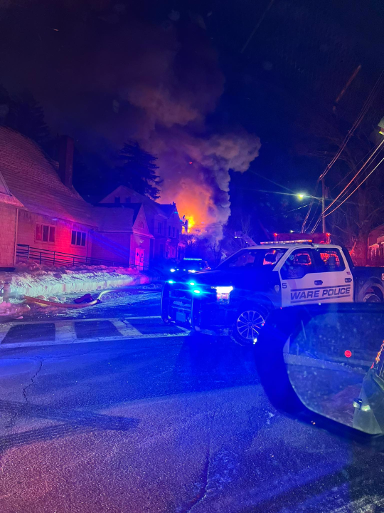Ware firefighters battle three-alarm blaze on Pleasant Street