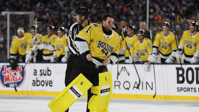 Boston Bruins Jeremy Swayman spiced up the Stadium Series with a goalie ...