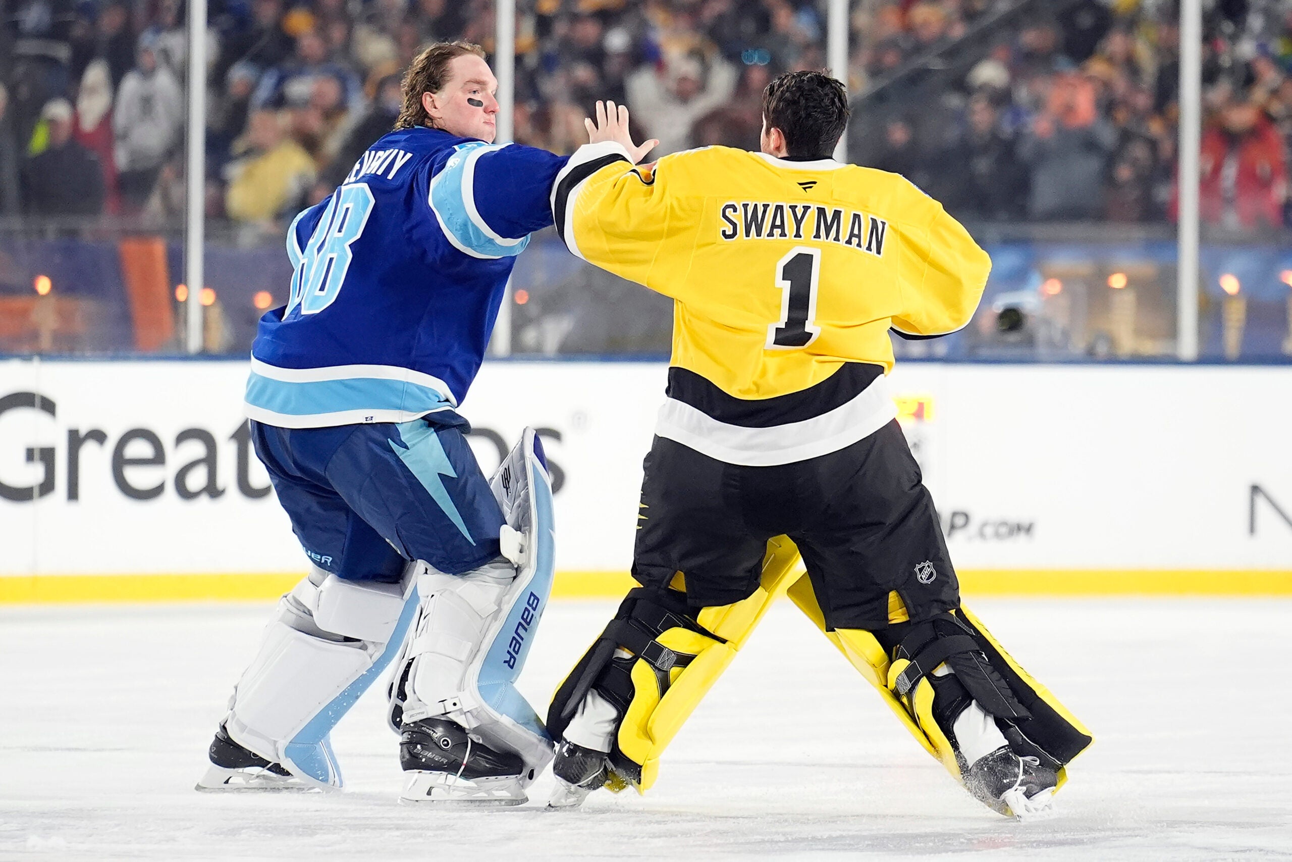 Bruins’ Jeremy Swayman gets into goalie fight with Andrei Vasilevskiy ...
