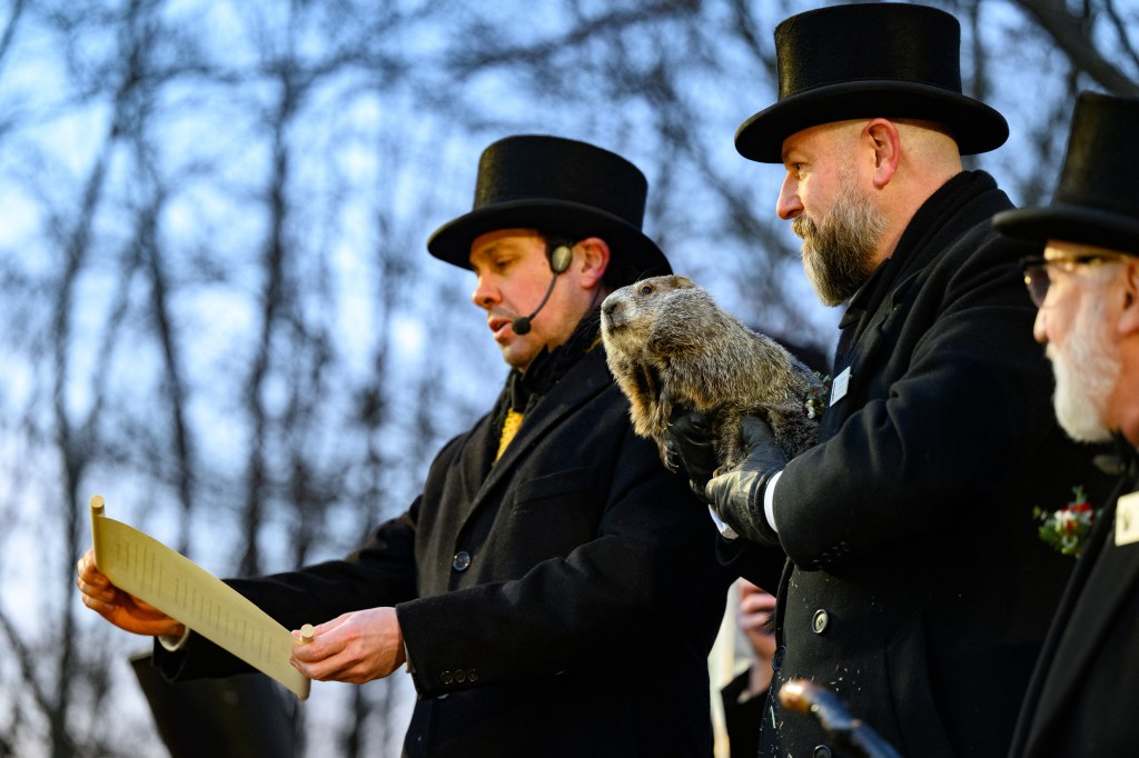 Punxsutawney Phil makes his prediction on Groundhog Day 2026